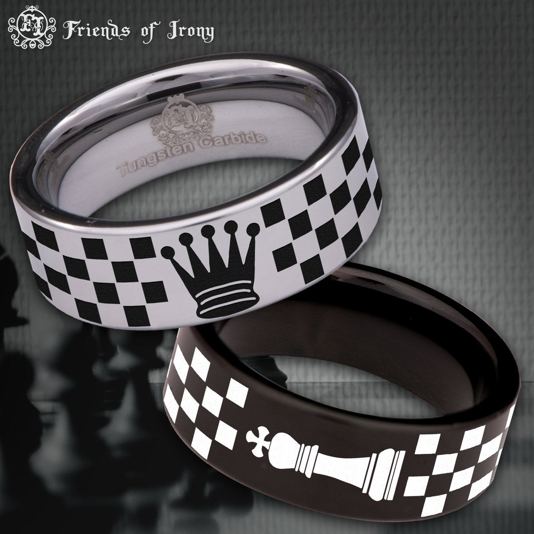 Chess King Couple Custom Personalize Laser Engrave Tungsten Wedding ...