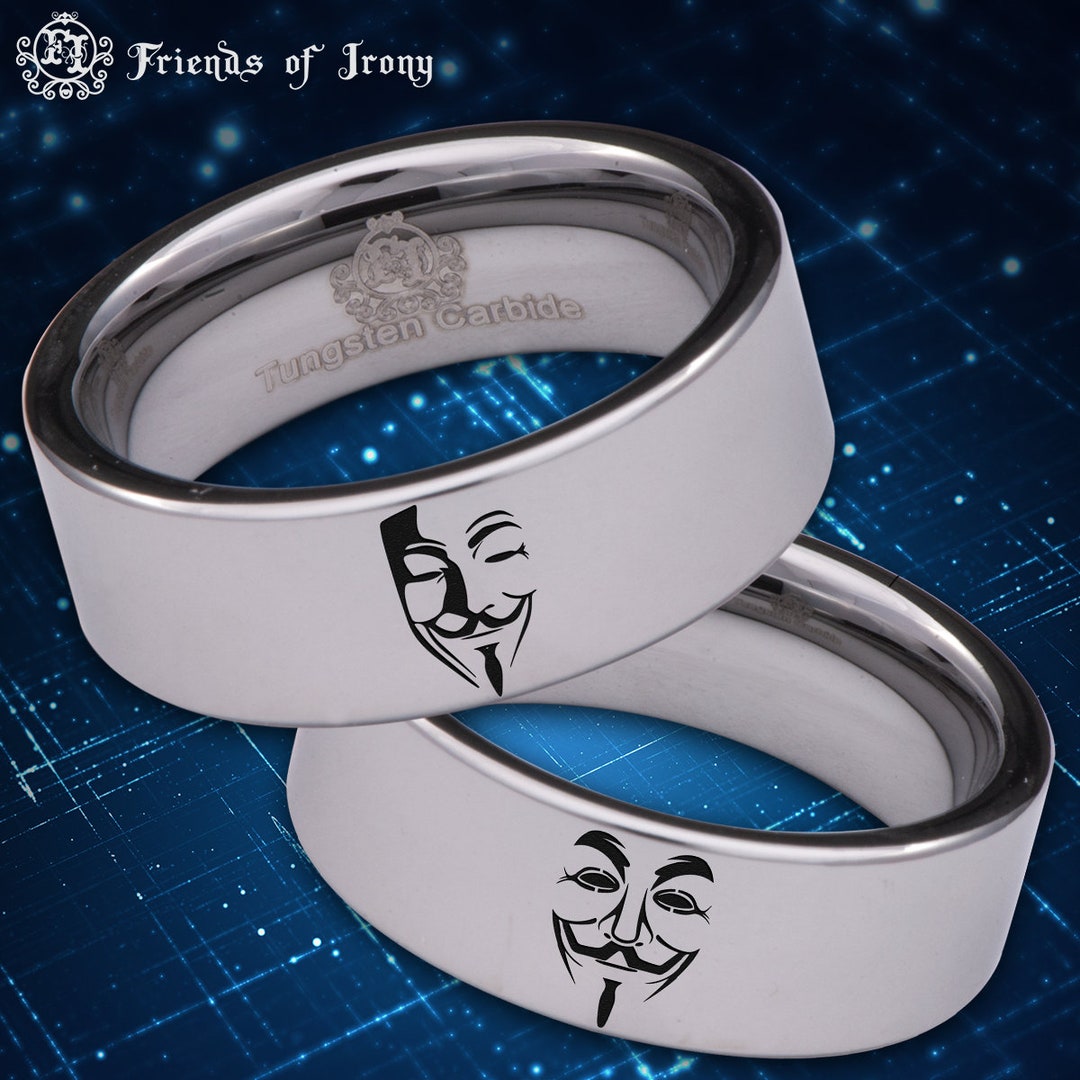 Vendetta Mask Custom Personalize Laser Engrave Tungsten Wedding Band ...