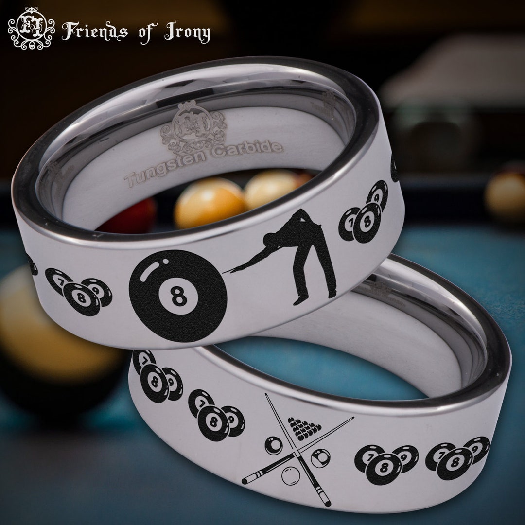 8 Ball Billiards Couple Custom Personalize Laser Engrave Tungsten ...