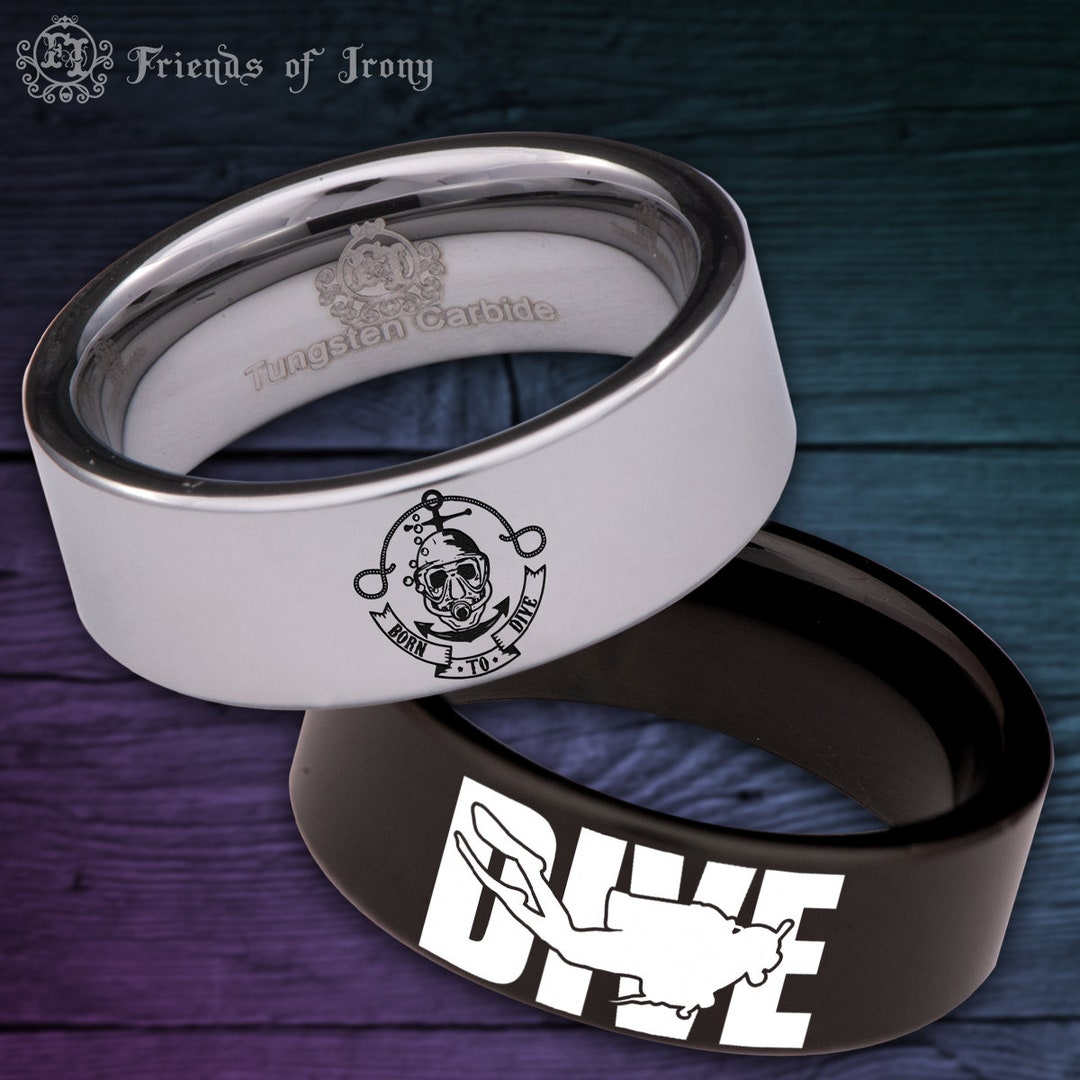 Scuba Diving Style 2 Custom Personalize Laser Engrave Tungsten Wedding ...