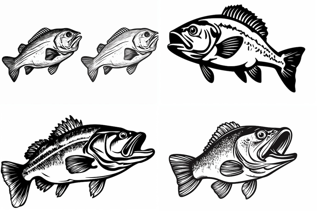 Open Mouth Large Mouth Bass Clip Art Bundle - Etsy