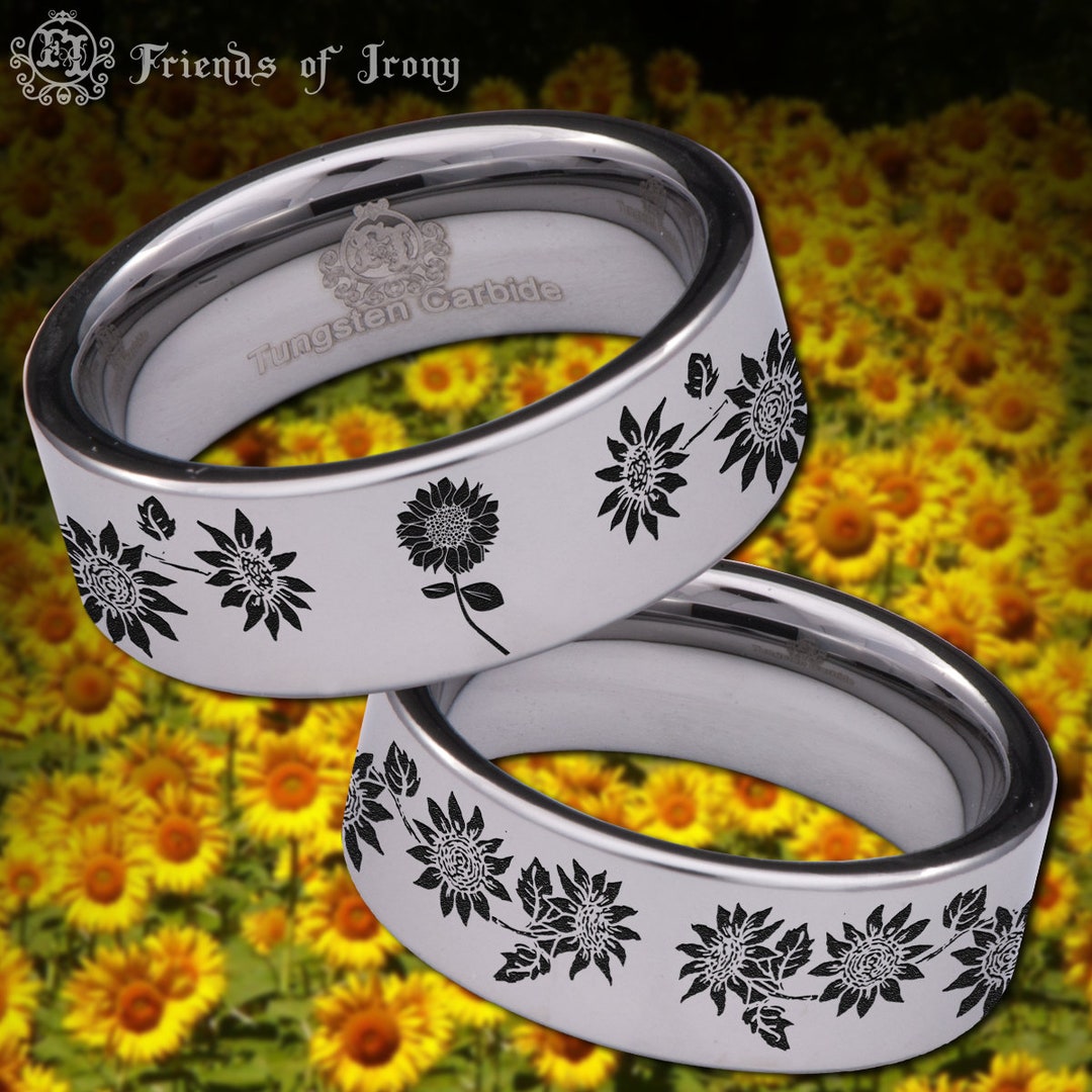Sunflower Custom Personalize Laser Engrave Tungsten Wedding Band Ring ...