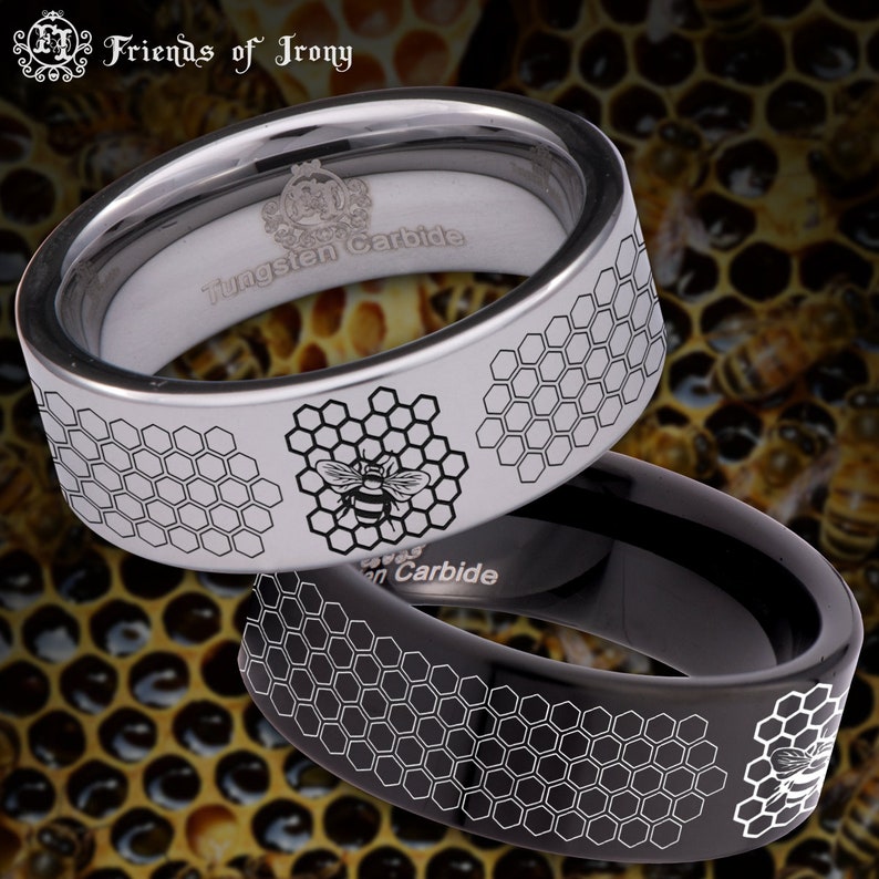 Honeycomb Custom Personalize Laser Engrave Tungsten Wedding Band Ring ...