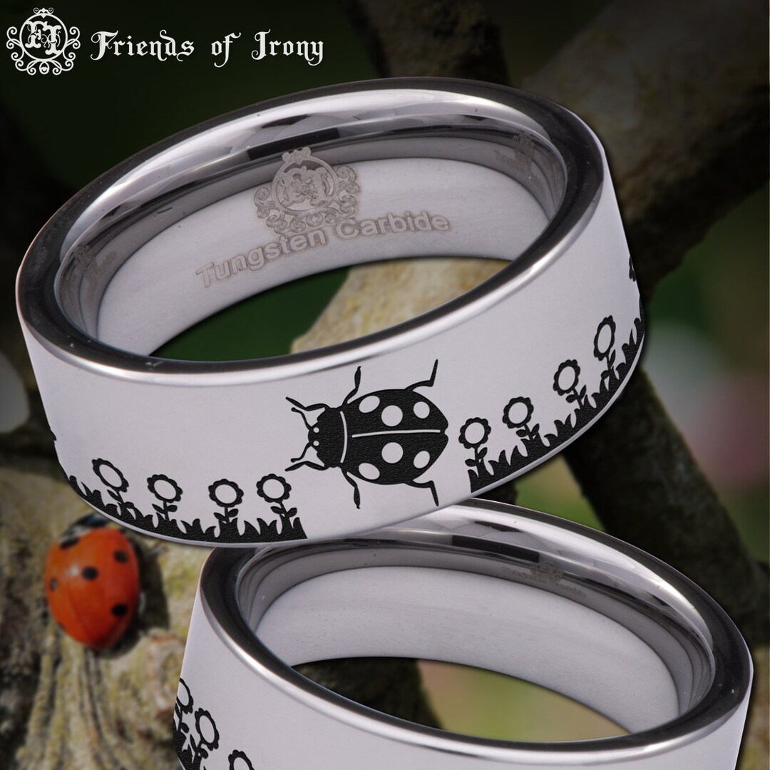 Ladybug Custom Personalize Laser Engrave Tungsten Wedding Band Ring - Etsy