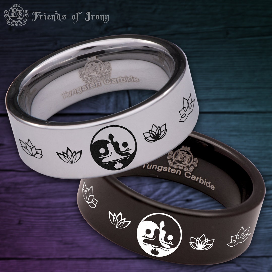 Elemental Yin Yang Custom Personalize Laser Engrave Tungsten Wedding ...