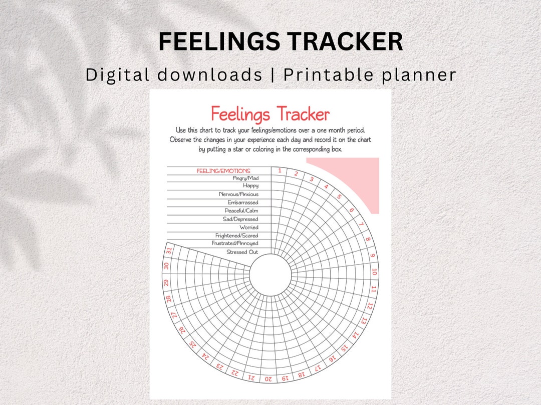 Feelings Tracker, Digital Feelings Wheel Workbook for Wellbeing Self ...
