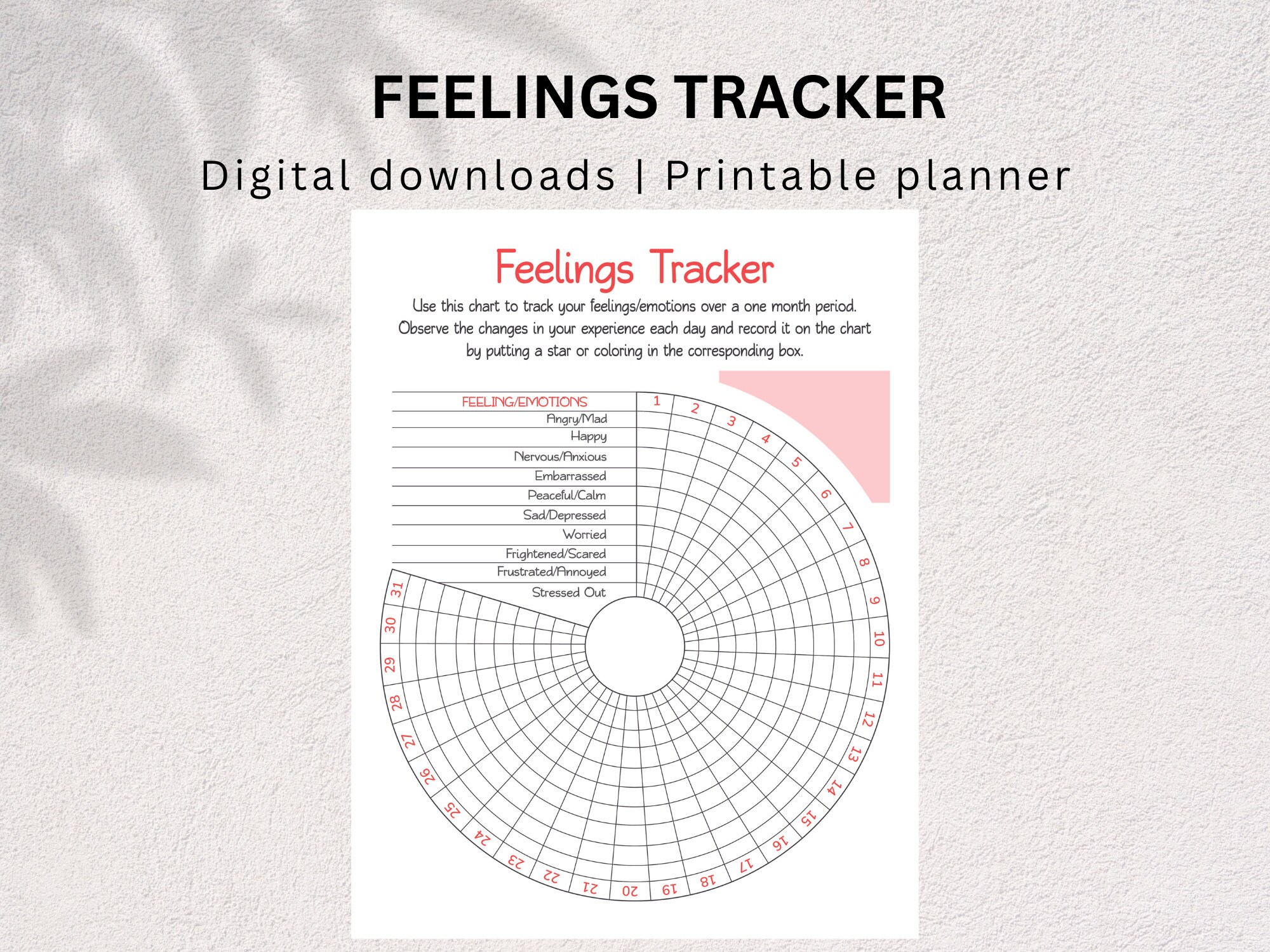 Feelings Tracker, Digital Feelings Wheel Workbook for Wellbeing Self ...
