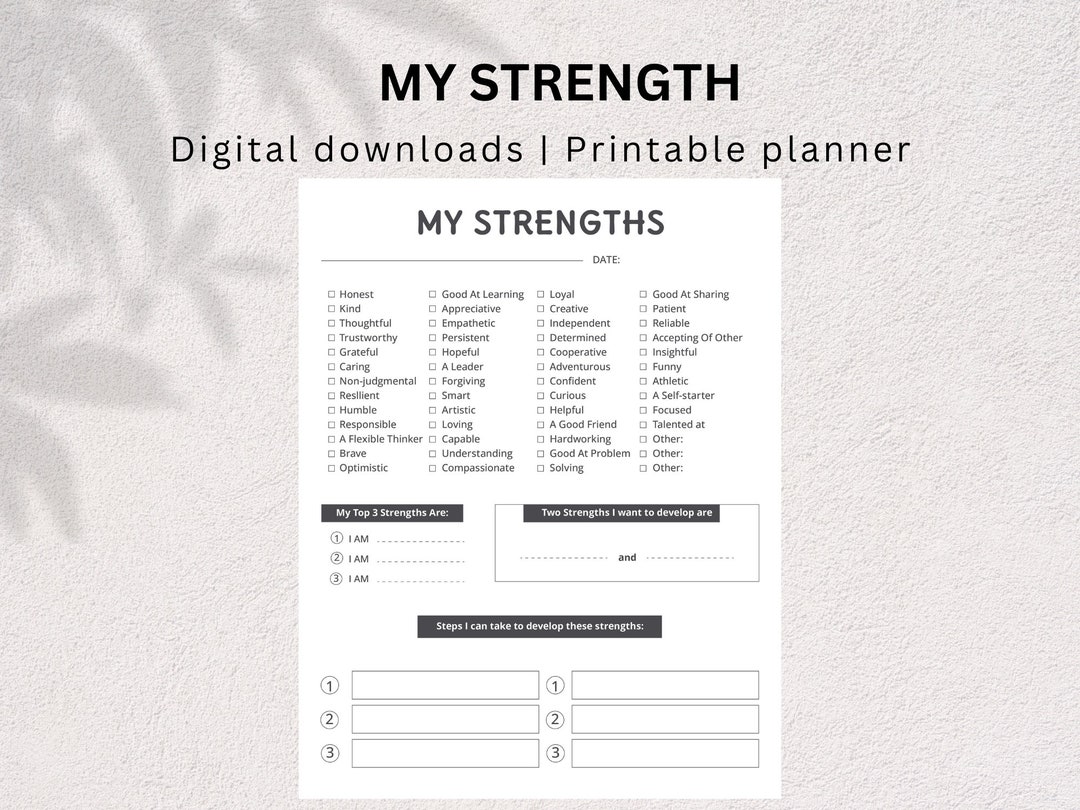 Strengths & Values Printable Worksheets, Journal Inserts, Planner ...