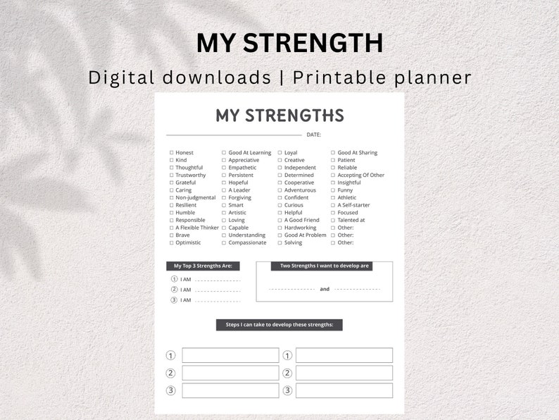 Strengths & Values Printable Worksheets, Journal Inserts, Planner ...