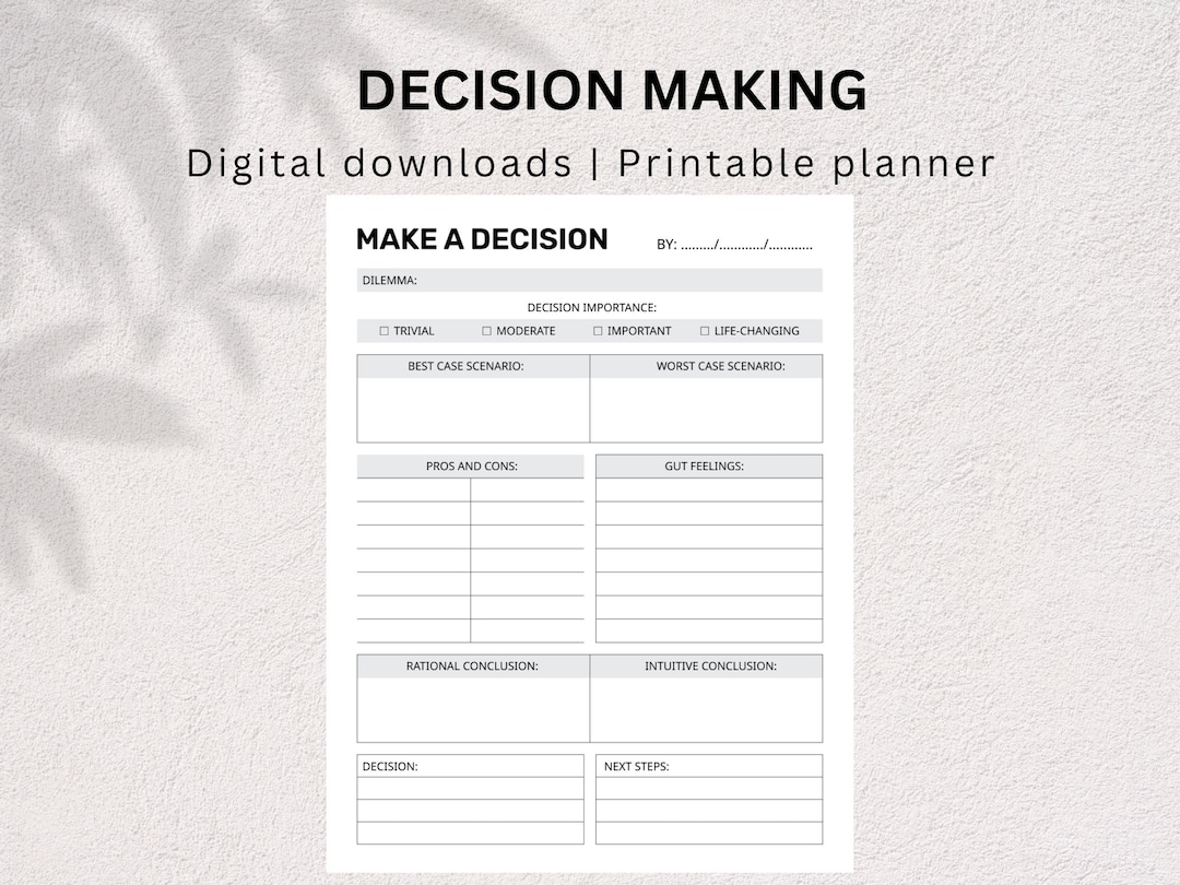 Make a Decision Aid Printable Interactive Worksheet Journal Inserts ...