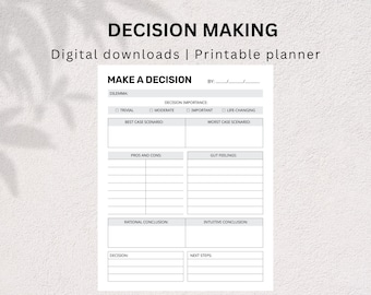 Make a Decision Aid Printable Interactive Worksheet Journal Inserts ...
