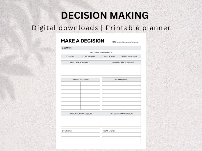 Make a Decision Aid Printable Interactive Worksheet Journal Inserts ...