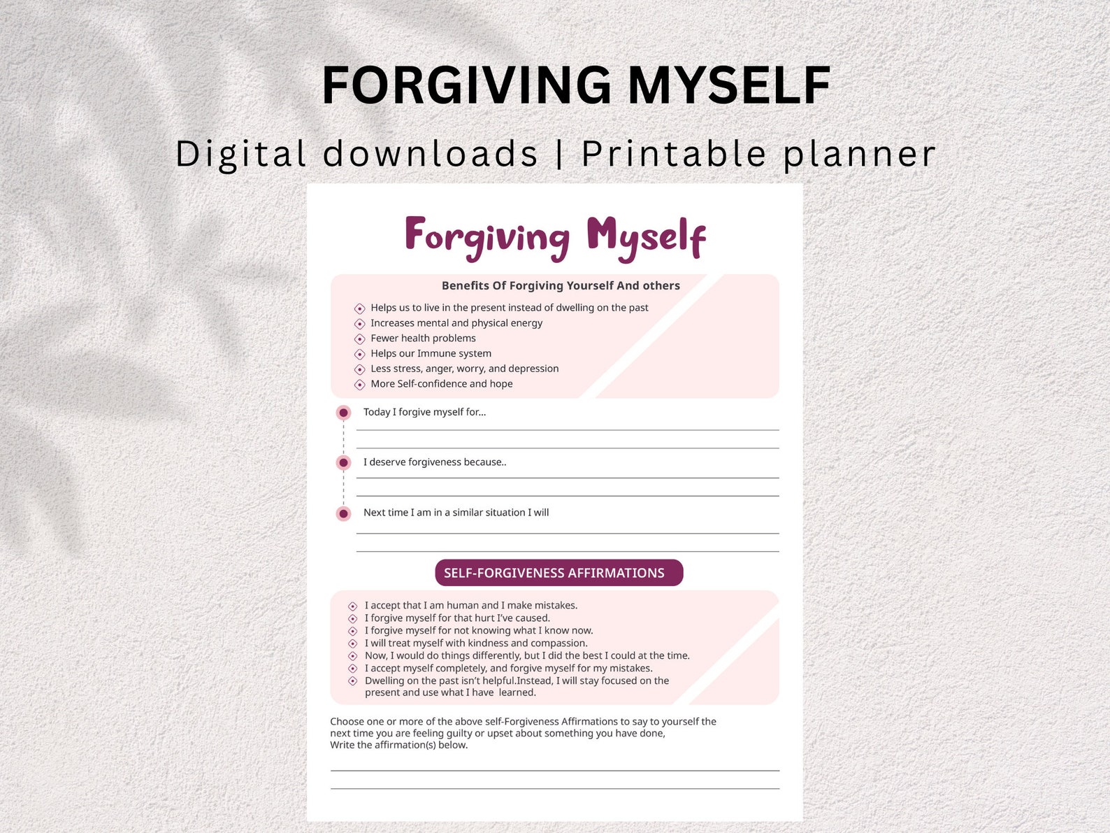 Forgiving Myself Journal, Self Forgiveness Worksheet, Forgiveness in ...