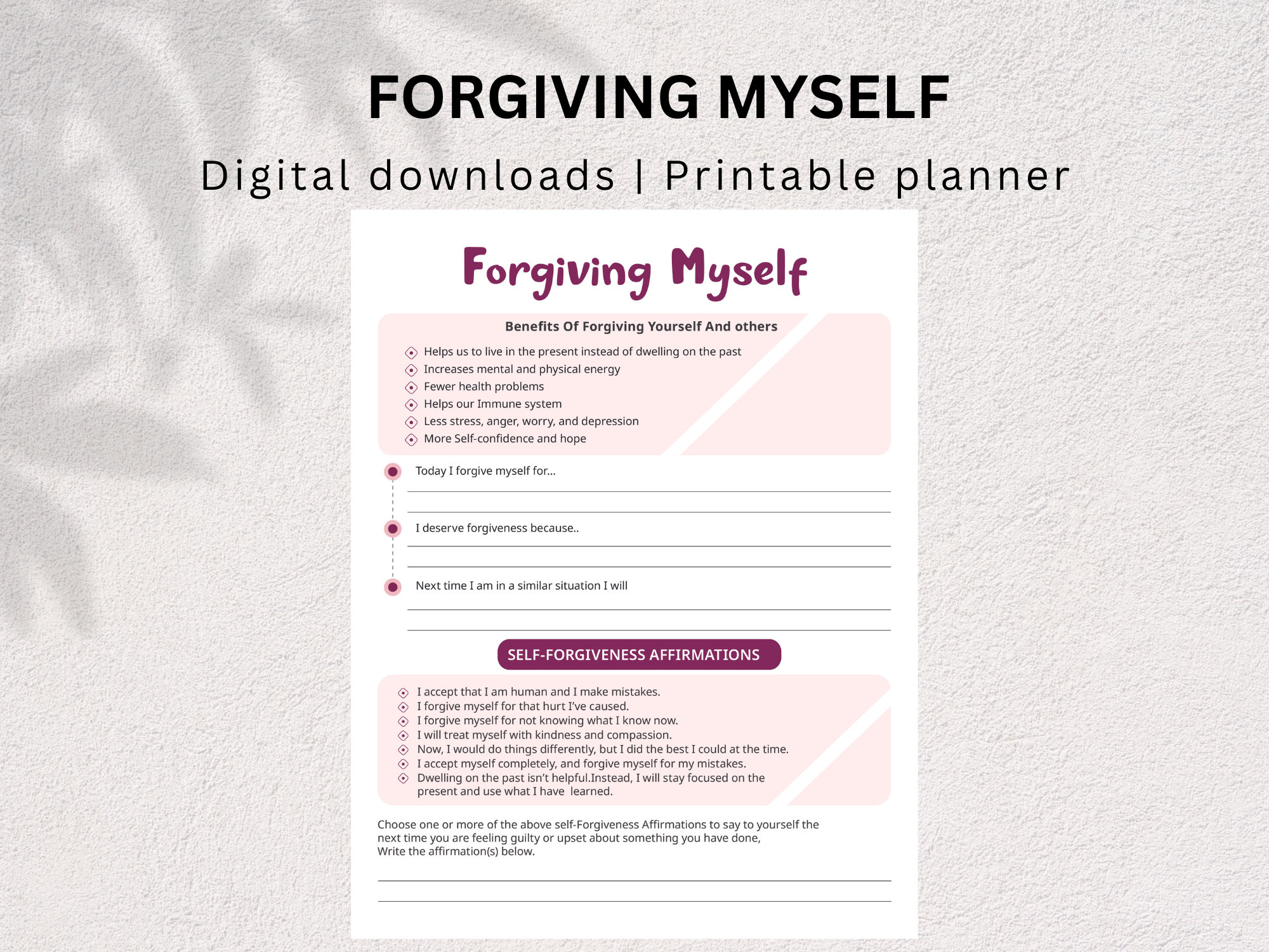 Forgiving Myself Journal, Self Forgiveness Worksheet, Forgiveness in ...
