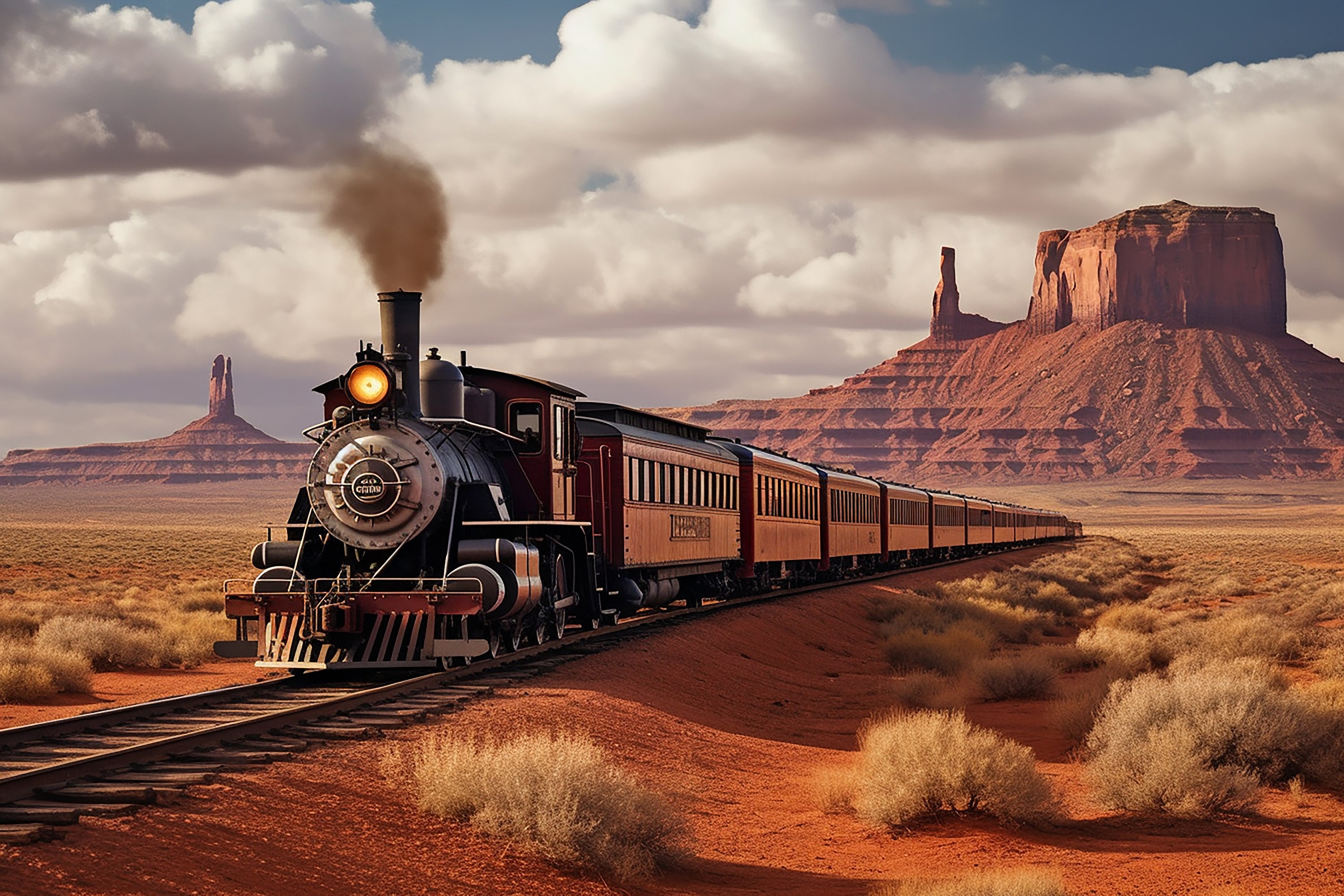 Locomotive From the Old West in Monument Valley, Digital Wall Art ...