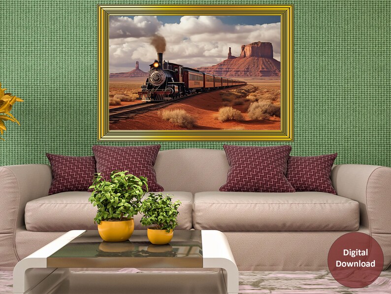 Locomotive From the Old West in Monument Valley, Digital Wall Art ...