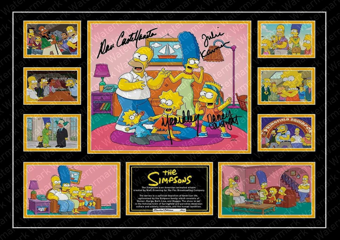 6082 the Simpsons Cast Homer Bart Lisa A4 Signed Limited Edition Pre ...