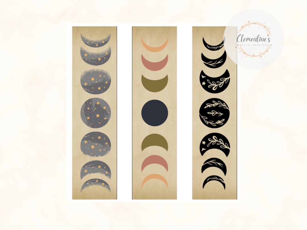 Set of 6 Moon Phase Bookmark Moon Printable Witchy - Etsy