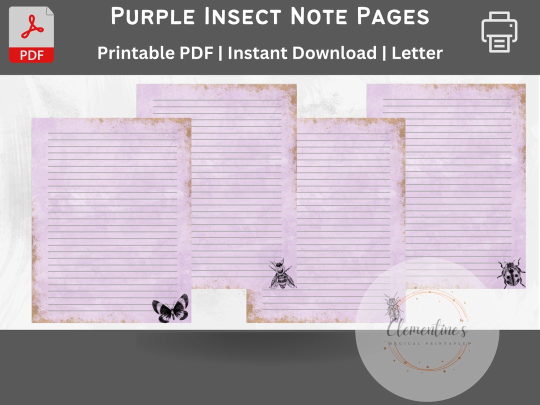 Insect Notes, Lined Pages, Planner Printable, Digital, Insect Paper ...