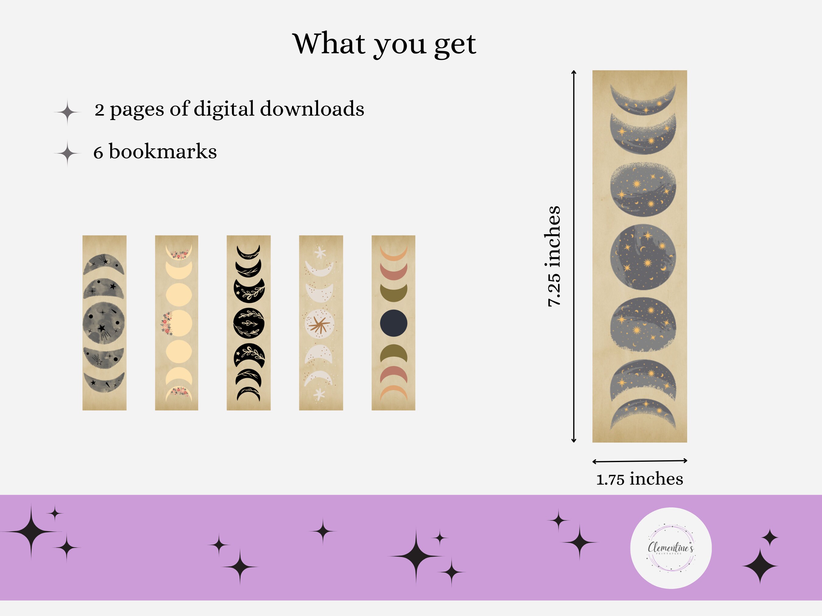 Set of 6, Moon Phase Bookmark, Moon Printable, Witchy Bookmark ...