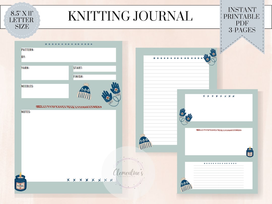 Knitting Note Page, Knitting, Knitting Journal, Knitting Pattern Notes ...