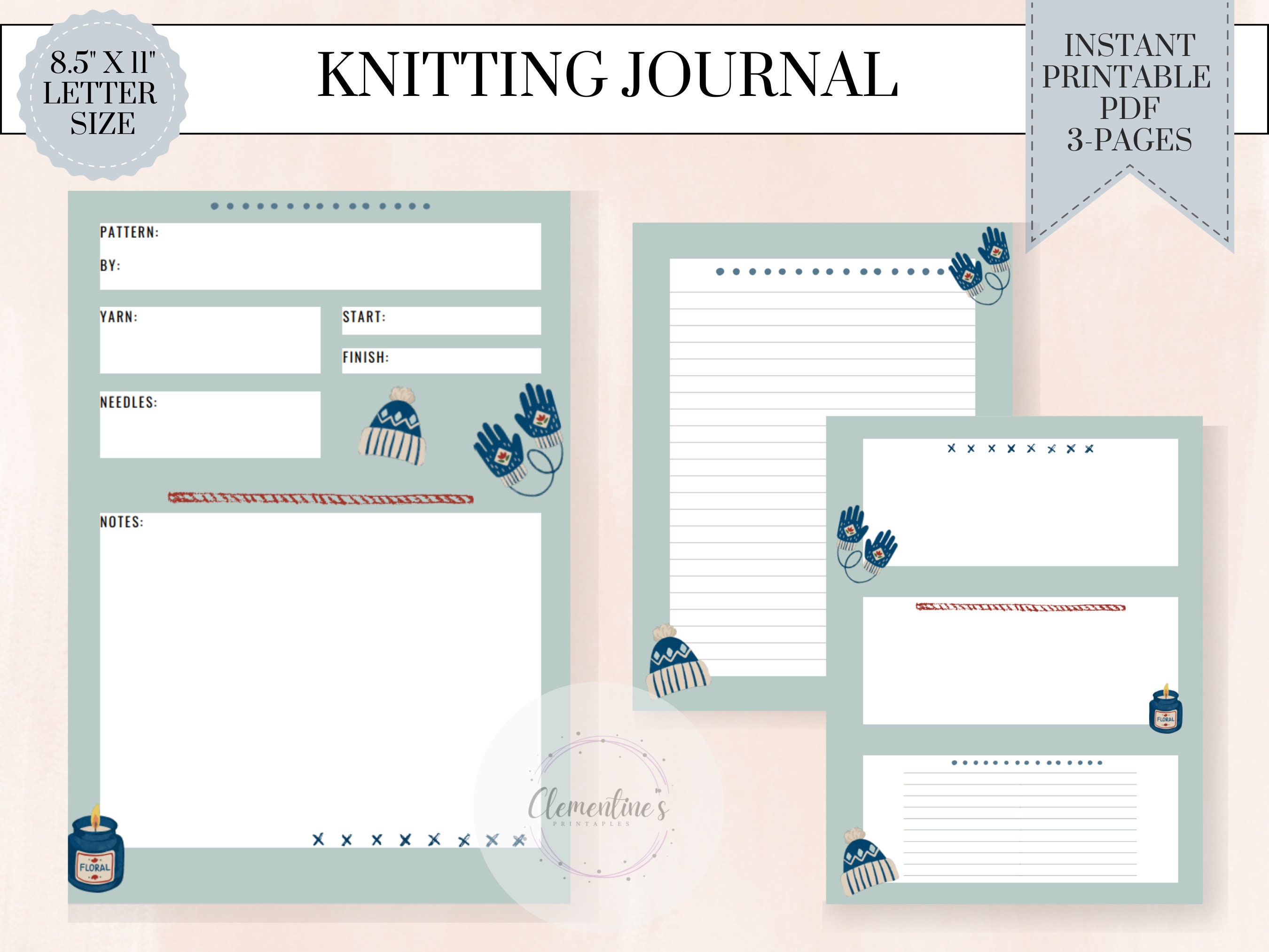 Knitting Note Page, Knitting, Knitting Journal, Knitting Pattern Notes ...