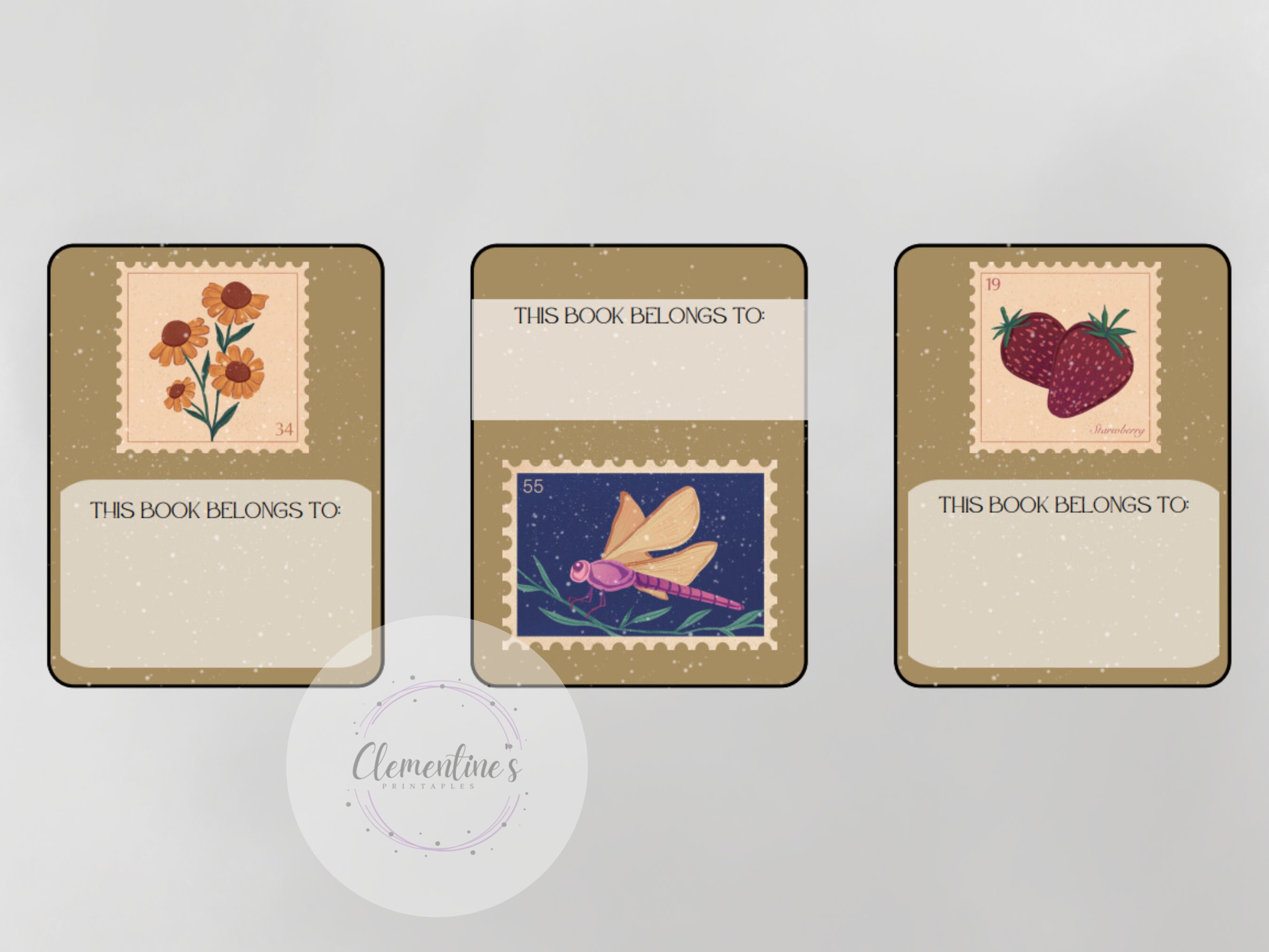 Bookplate, Cottagecore, Set of 9, Vintage Stamps, Stickers, PDF ...