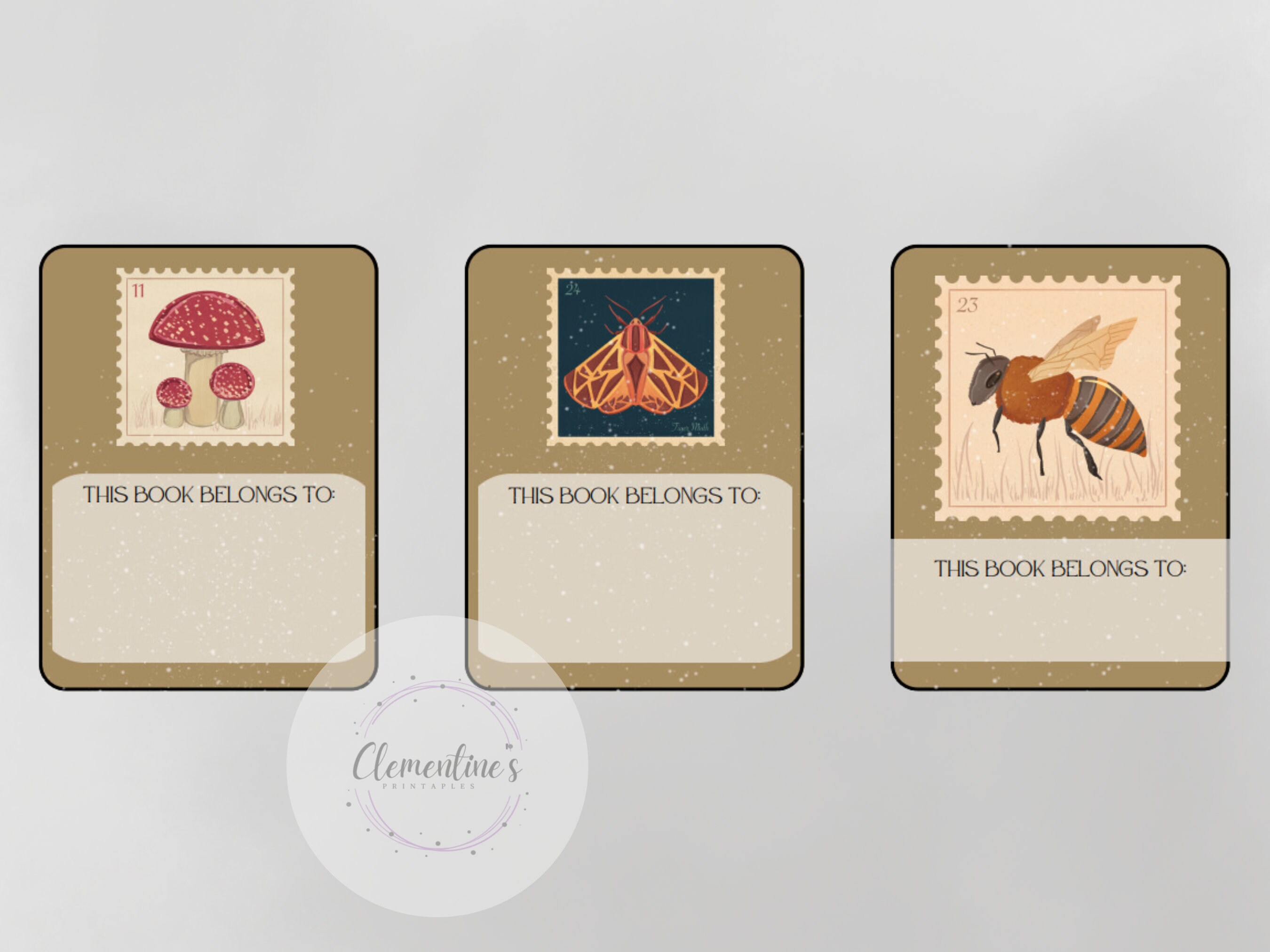 Bookplate, Cottagecore, Set of 9, Vintage Stamps, Stickers, PDF ...