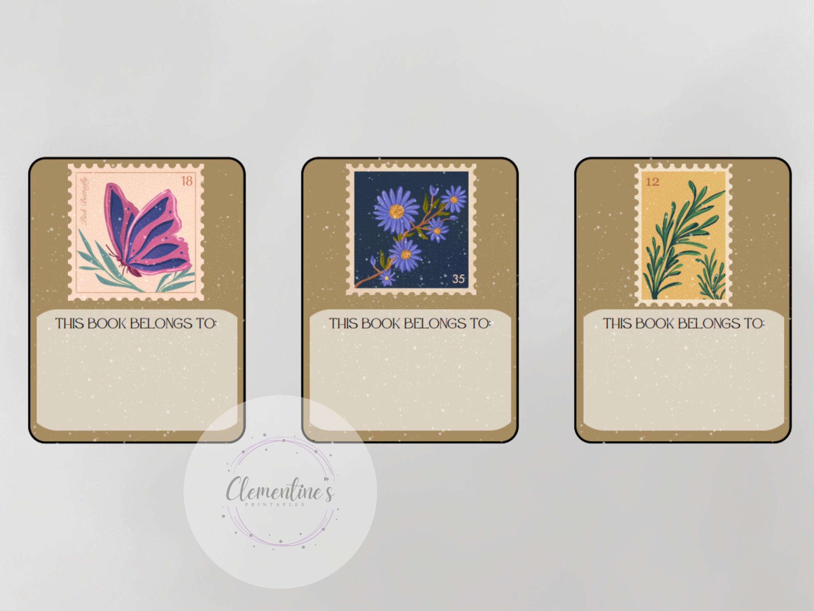 Bookplate, Cottagecore, Set of 9, Vintage Stamps, Stickers, PDF ...