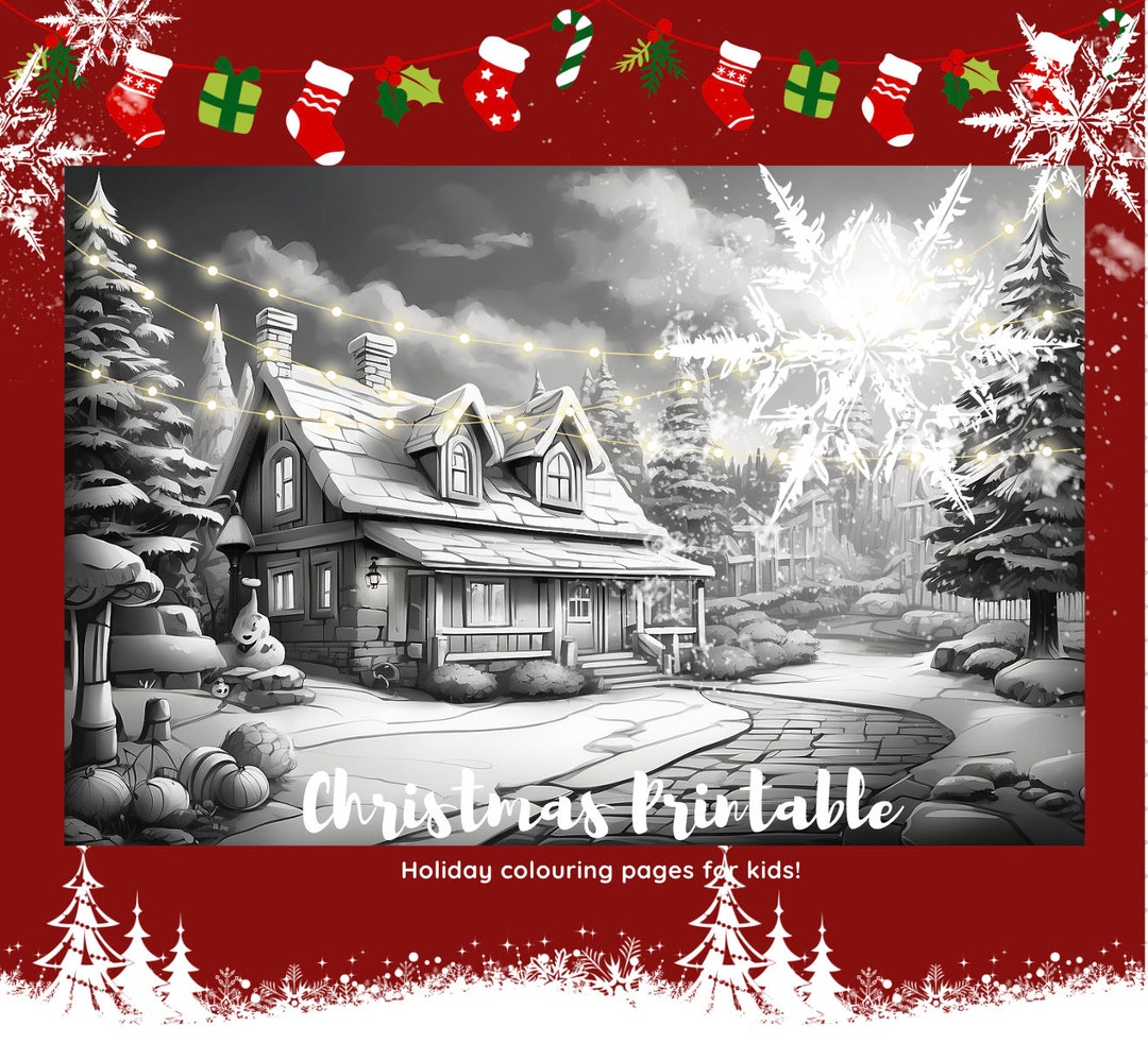 Christmas Theme Drawings for Kids, 5 Colouring Illustration, Holiday ...