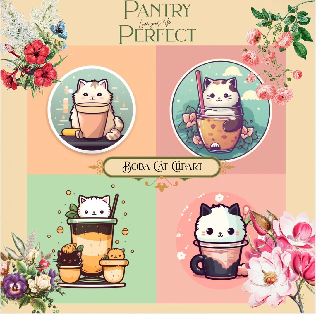 Boba Cat Cutout, Sticker, Clipart Decoration Printable - Etsy