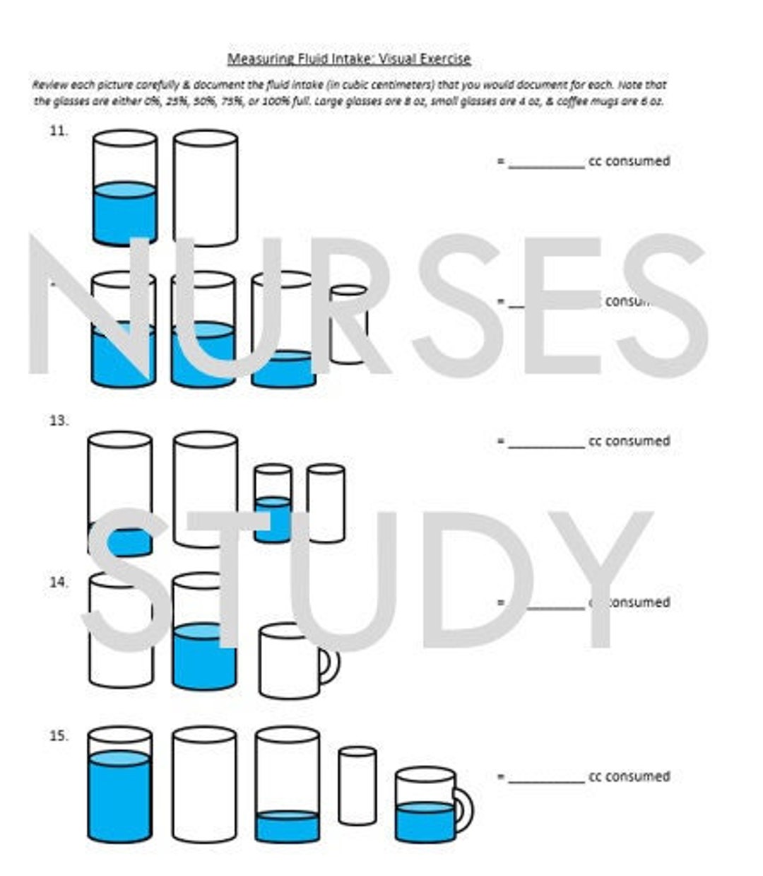 Fluid Intake Practice Worksheet - Healthcare Study Guide - CNA LPN RN ...