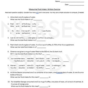 Fluid Intake Study Guide – I&O Practice Worksheet (PDF) - Etsy