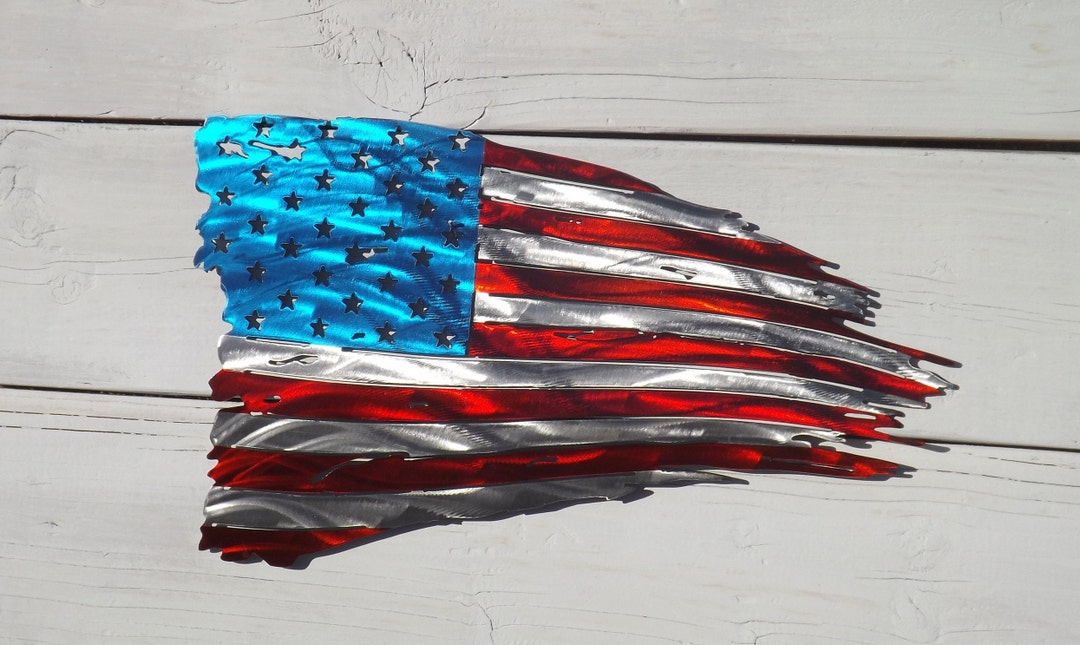 Tattered American Flag, Metal Art, Interior/exterior Flag, Metal Wall ...