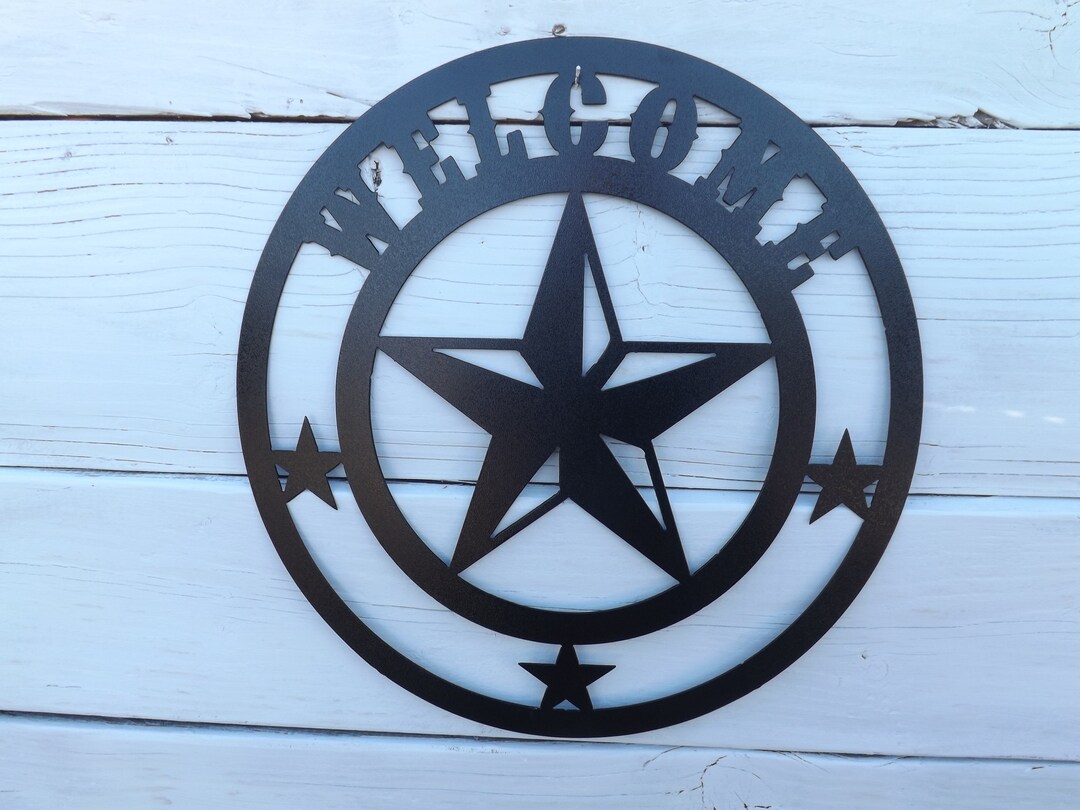 Welcome Star Metal Sign, 16g Metal Art, Round Welcome Sign, Wall Decor ...