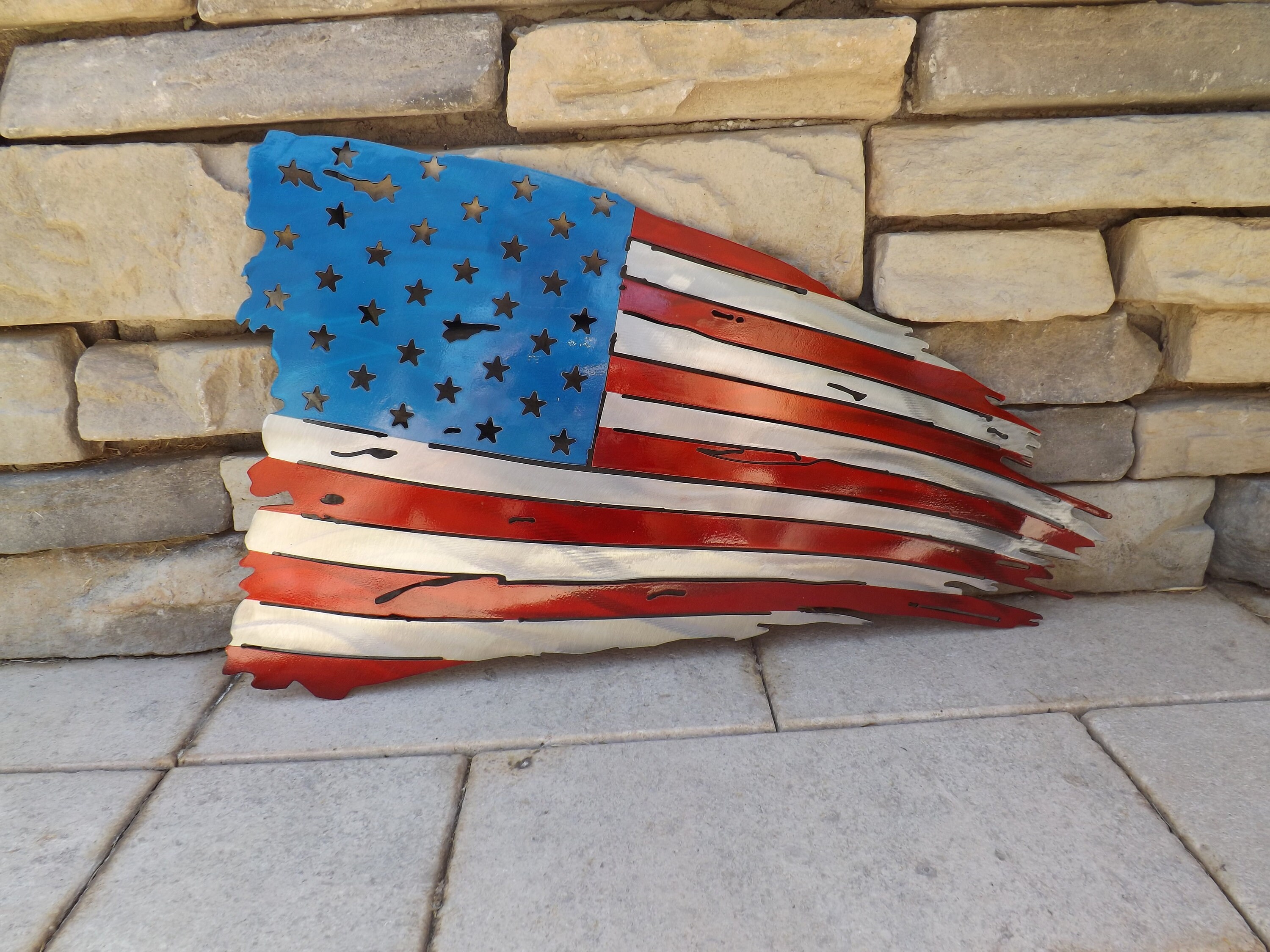 Tattered American Flag, Metal Art, Interior/exterior Flag, Metal Wall ...