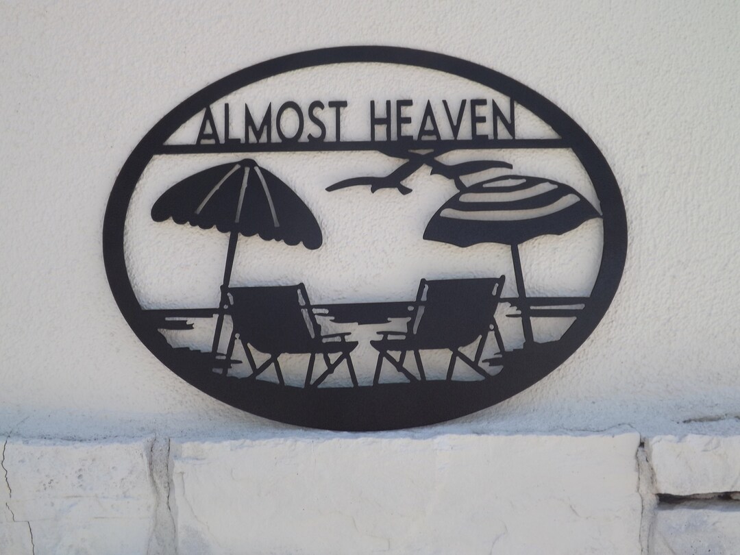 Almost Heaven Beach Sign, Patio Wall Art, Pool Decor, Beach Scene ...