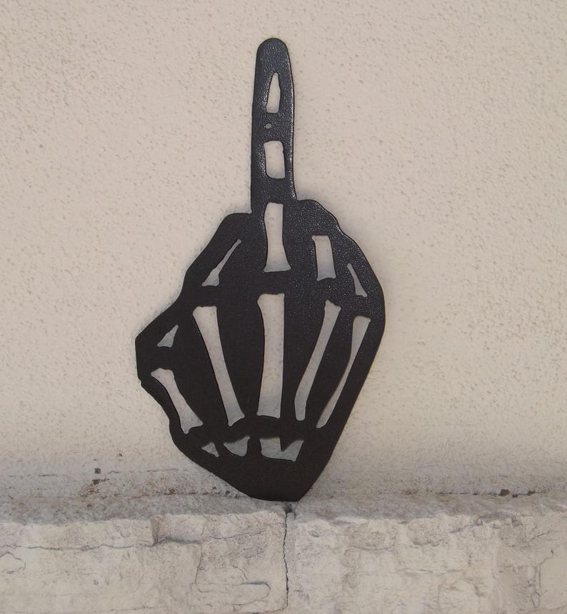 Skeleton Hand Metal Decor, Middle Finger Art, Giving the Finger ...