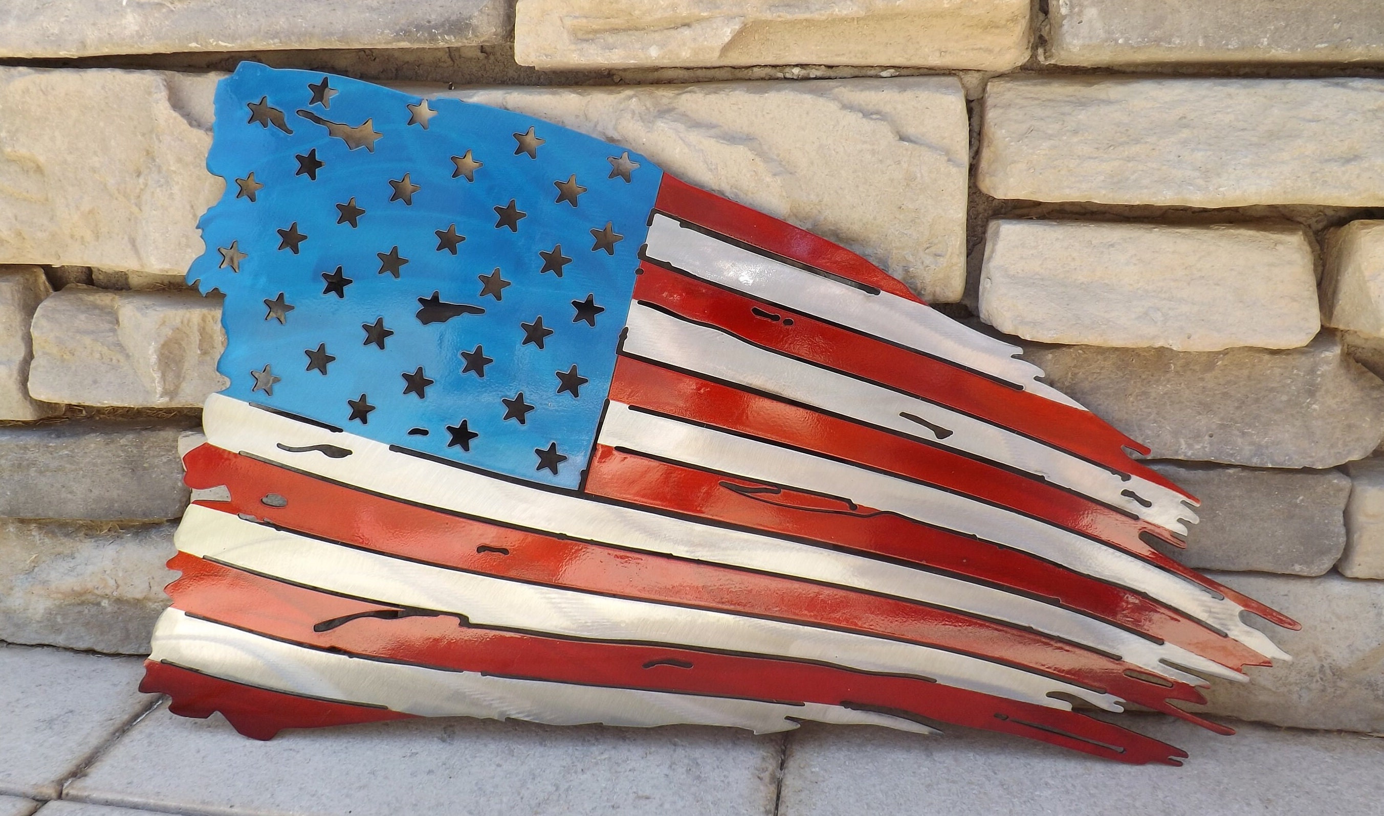 Tattered American Flag, Metal Art, Interior/exterior Flag, Metal Wall ...