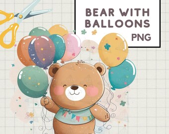 Bear With Balloons PNG Baby Bear Sublimation Balloons Clipart Oh Girl ...