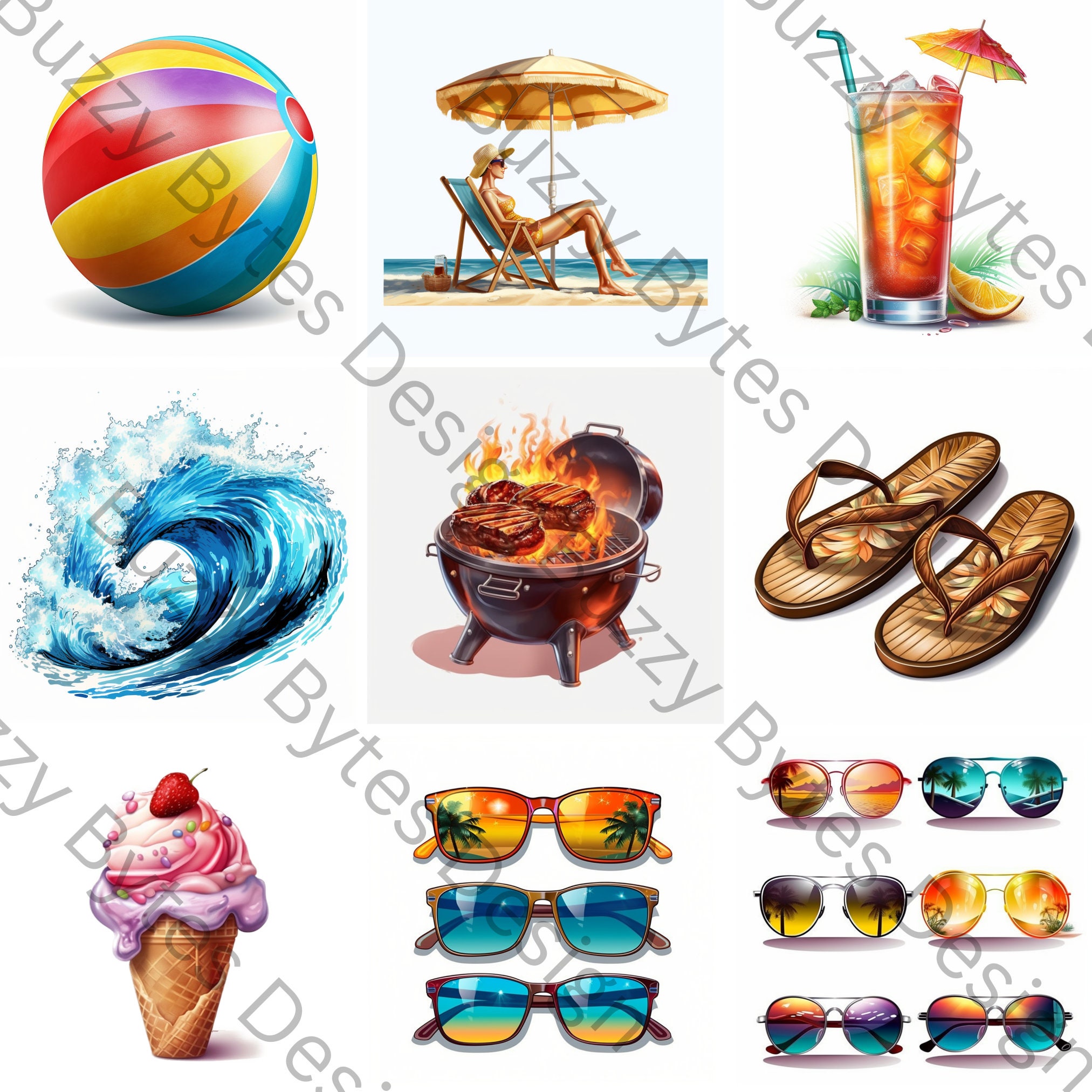 Summer Clipart Bundle, Pool Party and Beach Designs, for Commercial Use ...