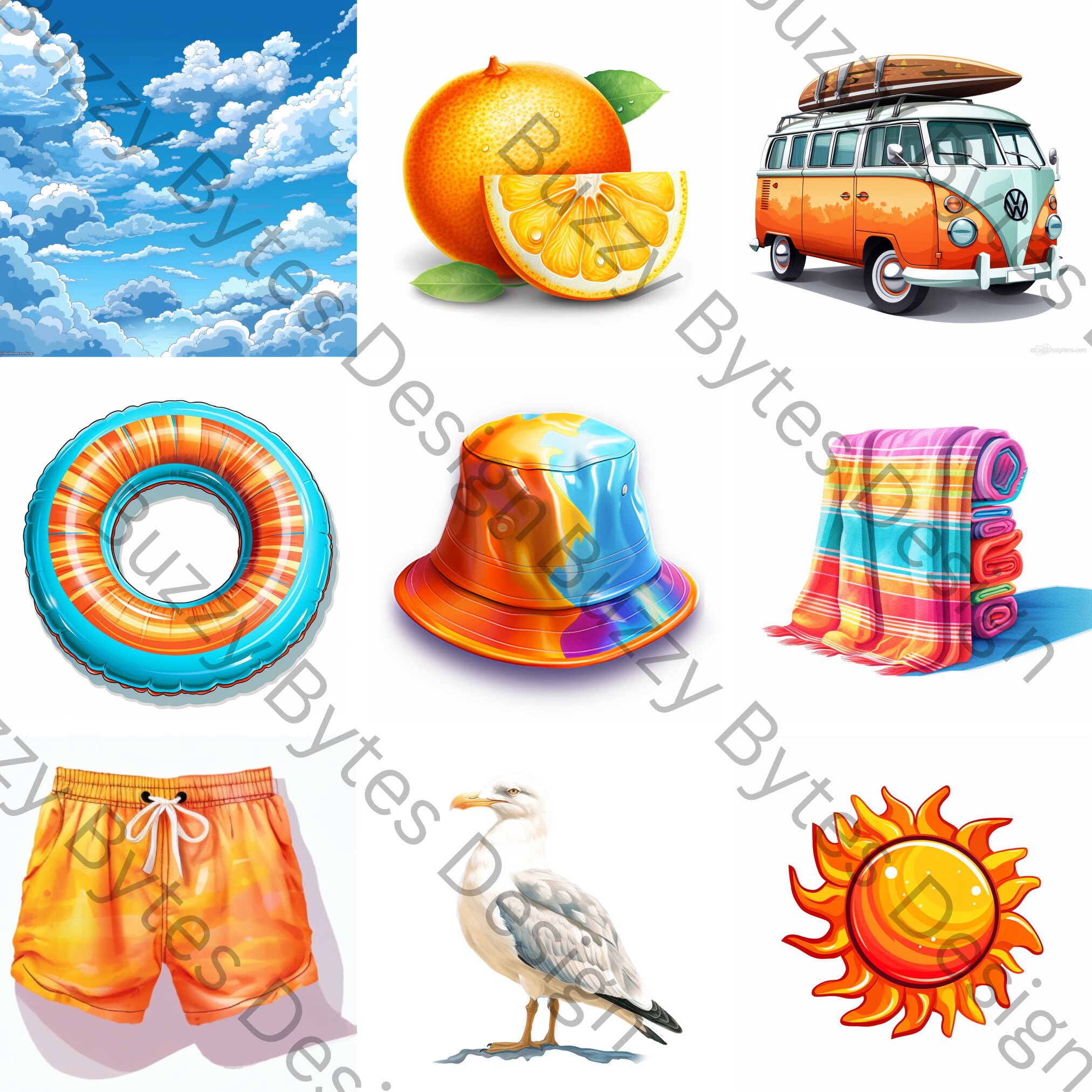 Summer Clipart Bundle, Pool Party and Beach Designs, for Commercial Use ...