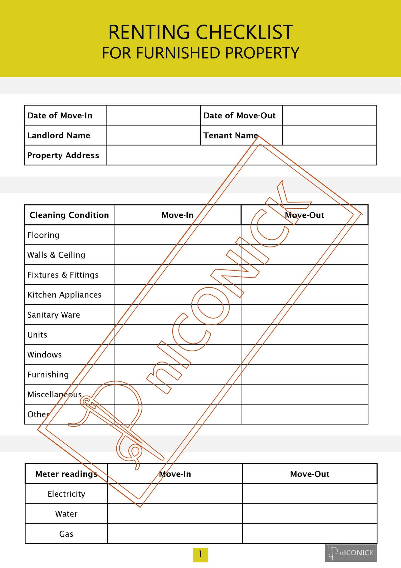 Rental Documentation & Inspection Form for Furnished Property | Tenant ...