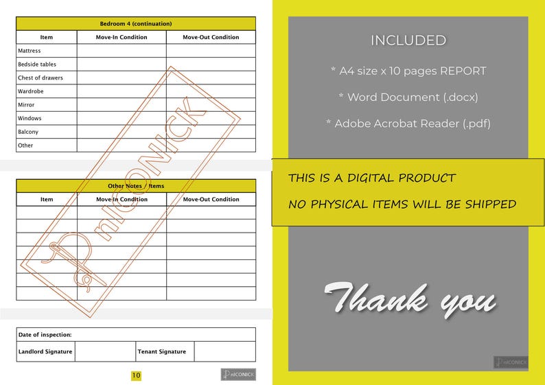 Rental Documentation & Inspection Form for Furnished Property | Tenant ...