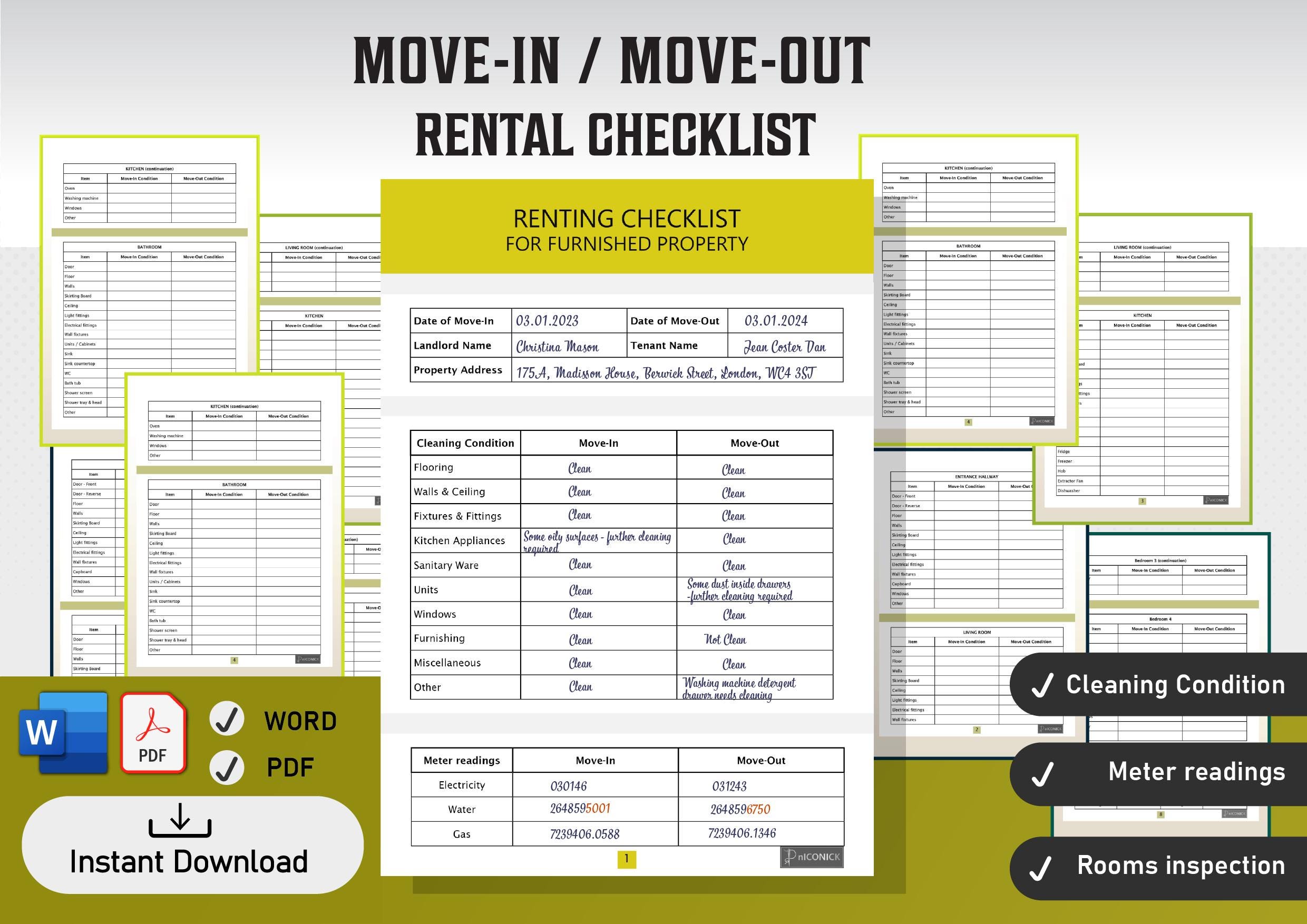 Rental Documentation & Inspection Form for Furnished Property | Tenant ...