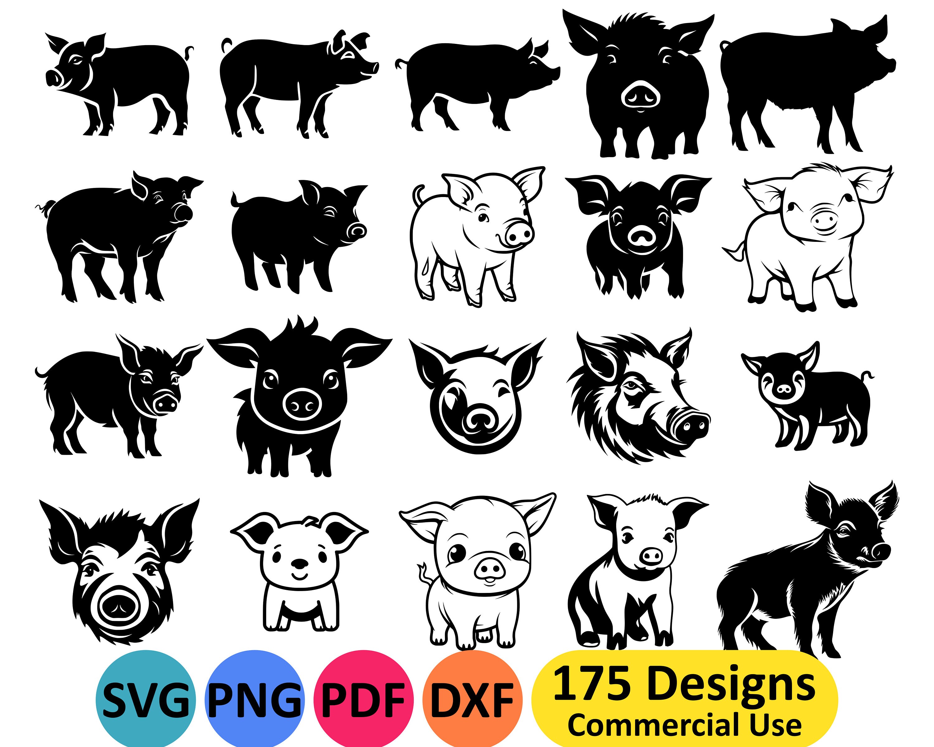 Pig SVG Bundle 175 Different Designs of Pigs, Piglets and Hogs - Etsy