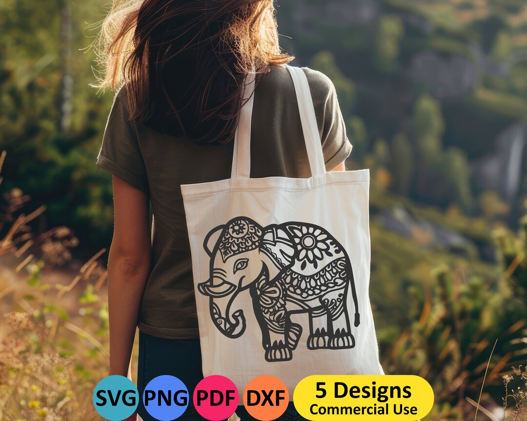Elephant SVG Ornate Mandala Safari Animal PNG File for Digital Download ...