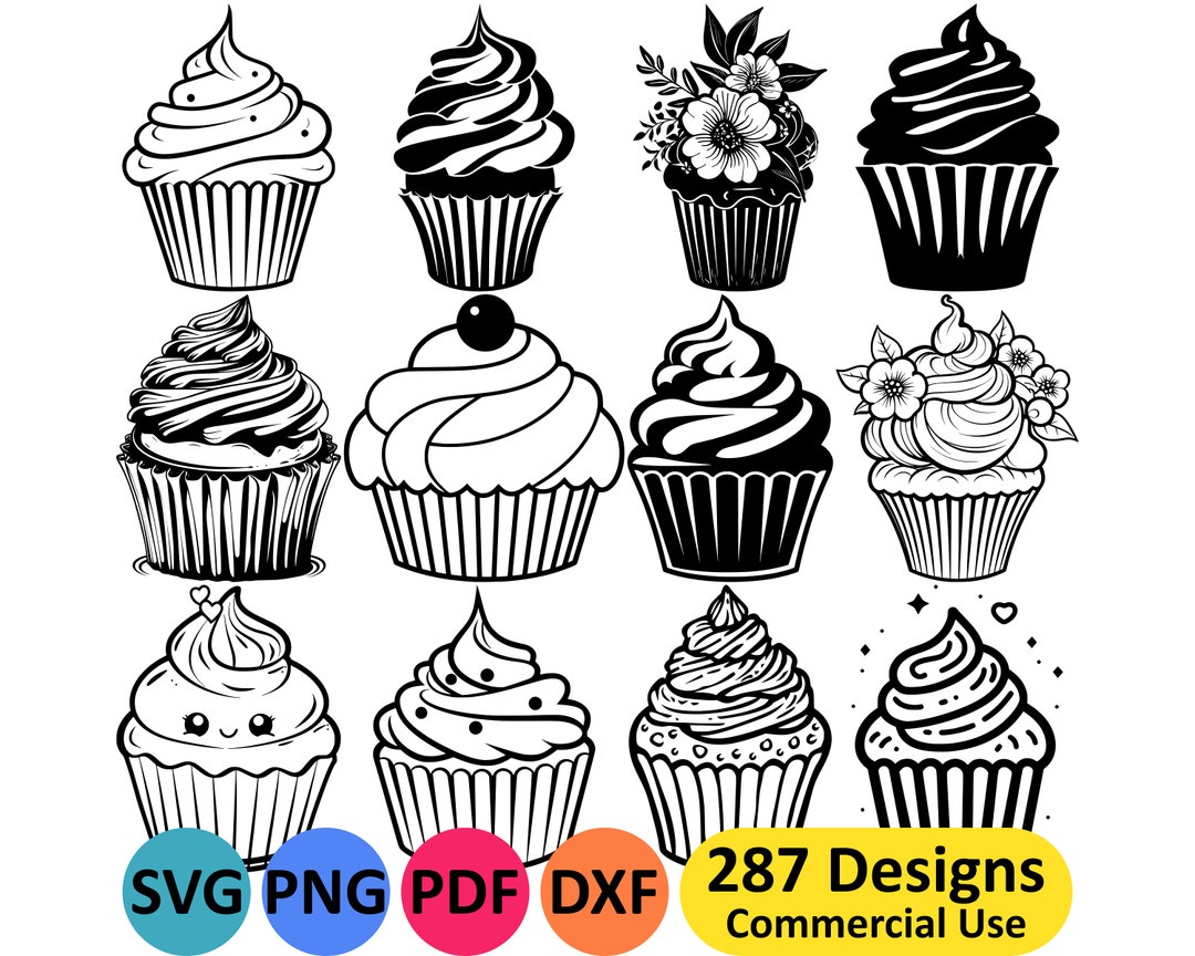 Cupcake SVG Bundle Birthday PNG Files, Dessert PDF Printable for ...