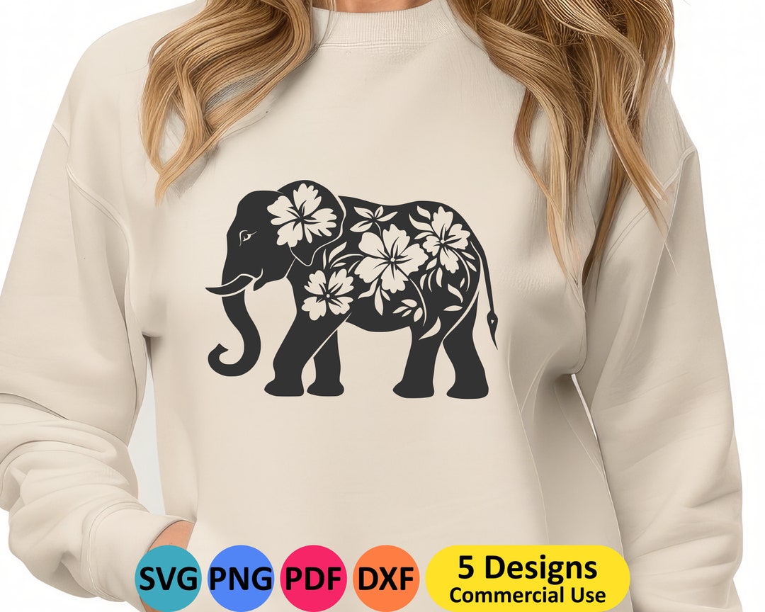 Floral Elephant SVG Safari Animal PNG File for Digital Download ...