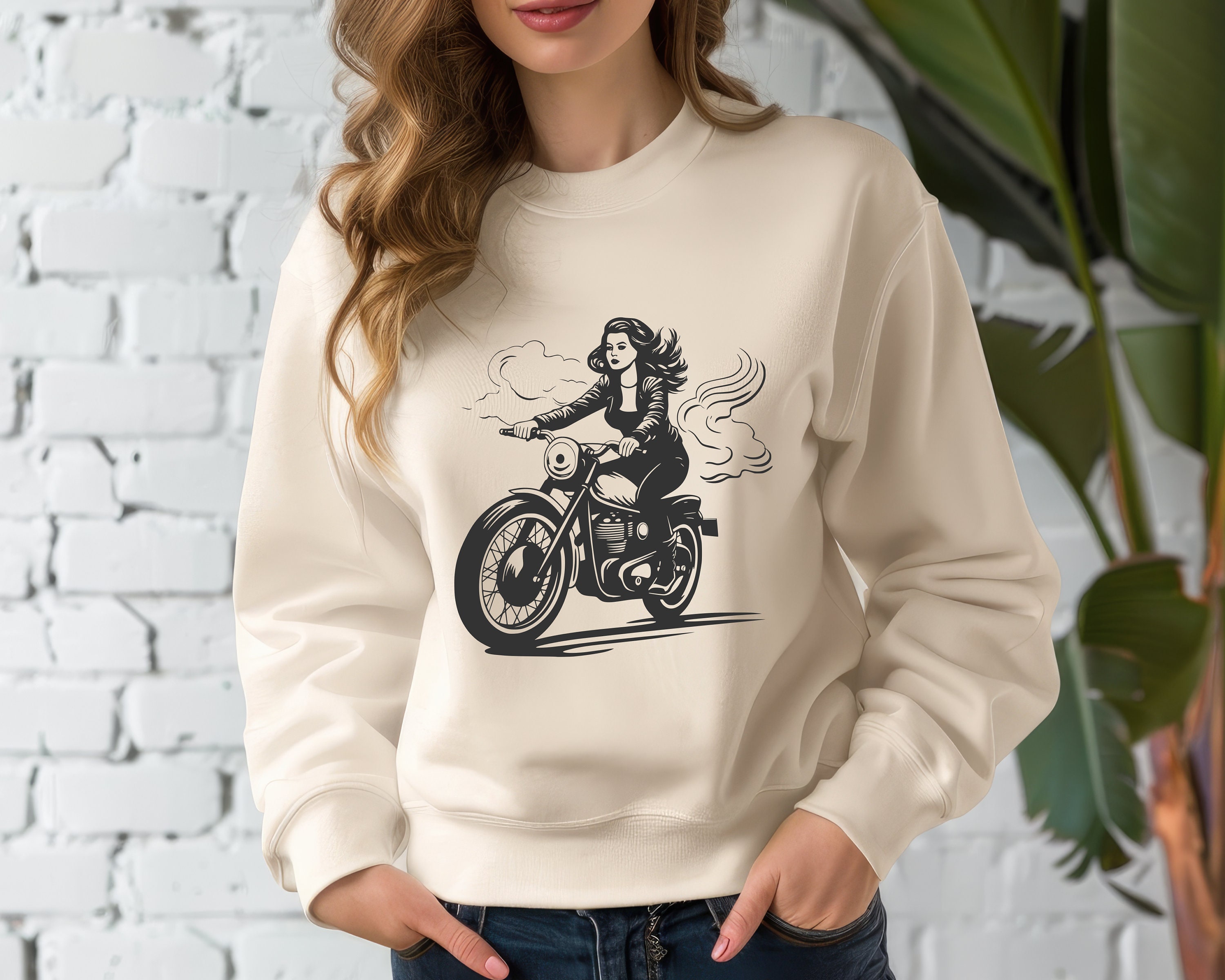 Vintage Woman Biker SVG, Motorcycle Design With Lady, T Shirt Artwork ...